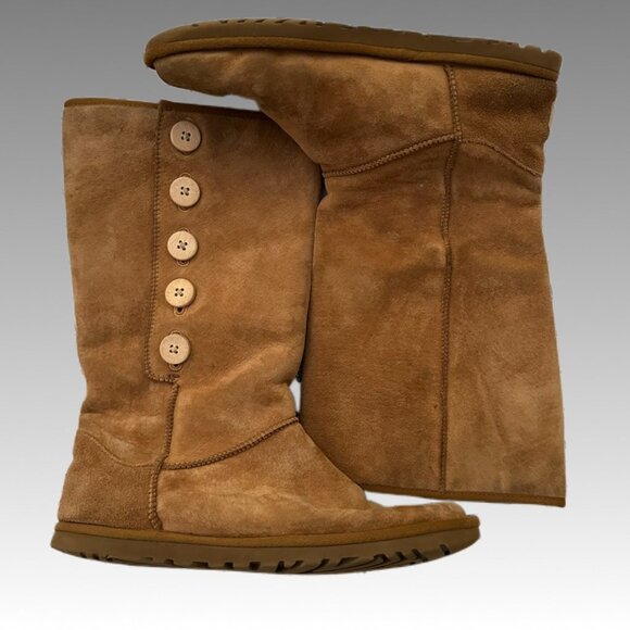UGG | Shoes | Ugg Australia Womens 8 Lo Pro Button Fold Over Boots Chestnut Suede Sheepskin ...